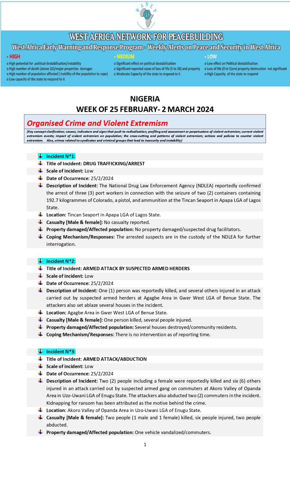 Weekly Highlight from WANEP-Nigeria National Early Warning System for ...