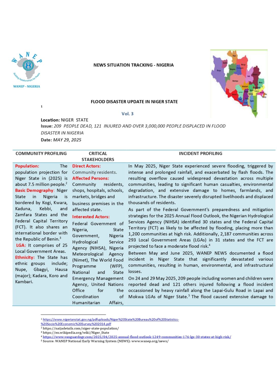 SITUATION TRACKING ON FLOOD DISASTER UPDATE IN NIGER STATE - WANEP-Nigeria